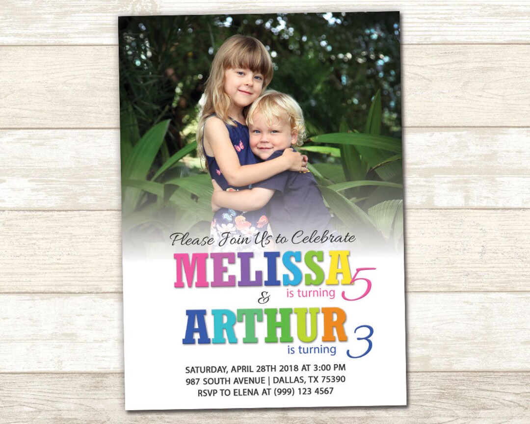 Sibling Birthday Invitation - Double Birthday Party Invitation - Joint ...