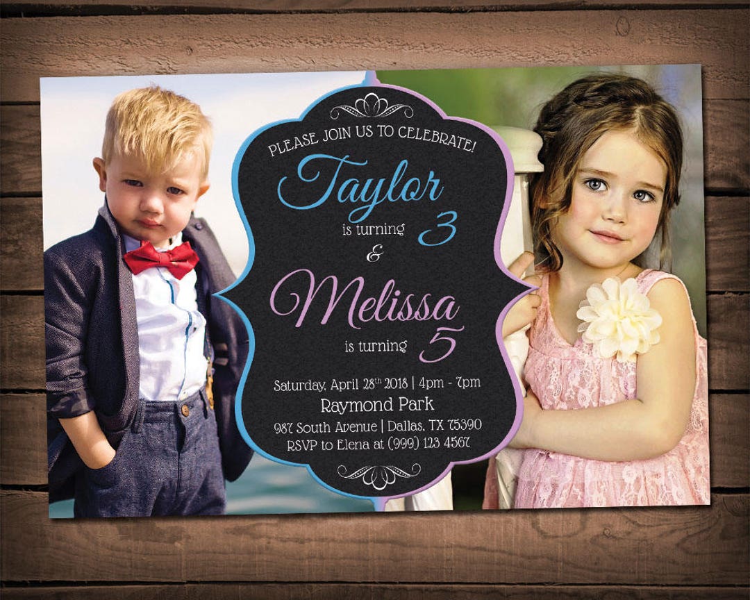 Sibling Birthday Invitation - Double Birthday Party Invitation - Joint ...