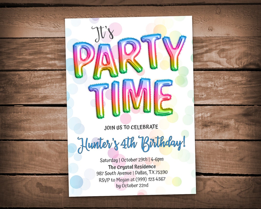 It's Party Time Invitation - Balloons Birthday Party - Balloons ...