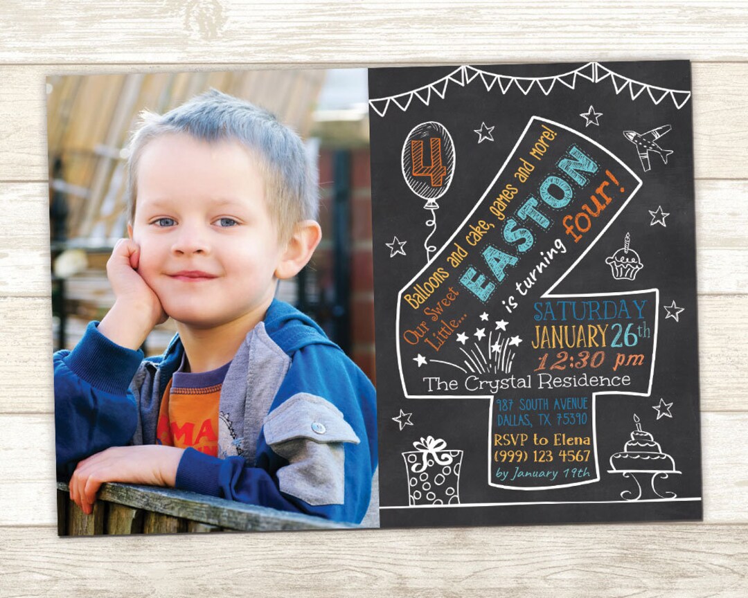 4th Birthday Invitation Chalkboard Invitation Fourth Party - Etsy