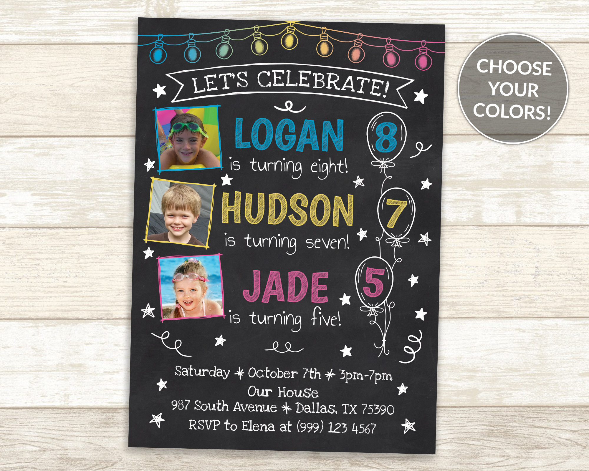 Sibling Triple Birthday Invitation Triple Birthday Party - Etsy