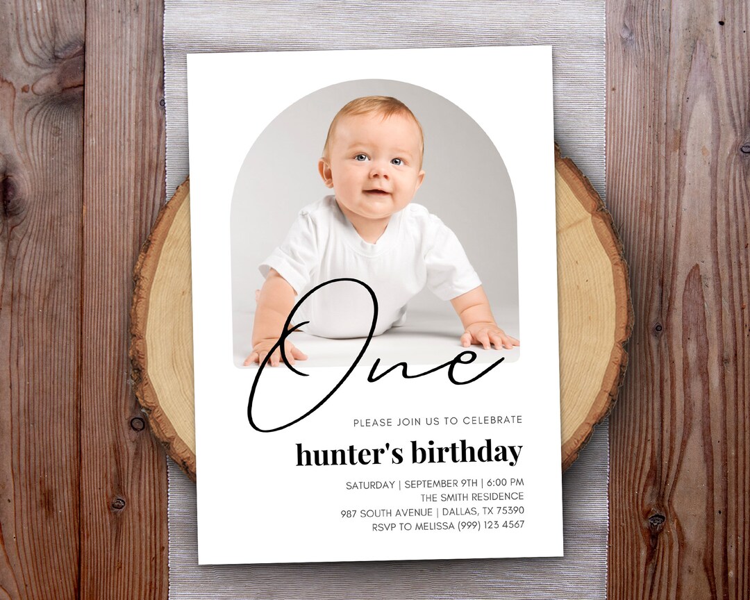 First Birthday Invitation Modern Photo Birthday Invitation Elegant 1st ...
