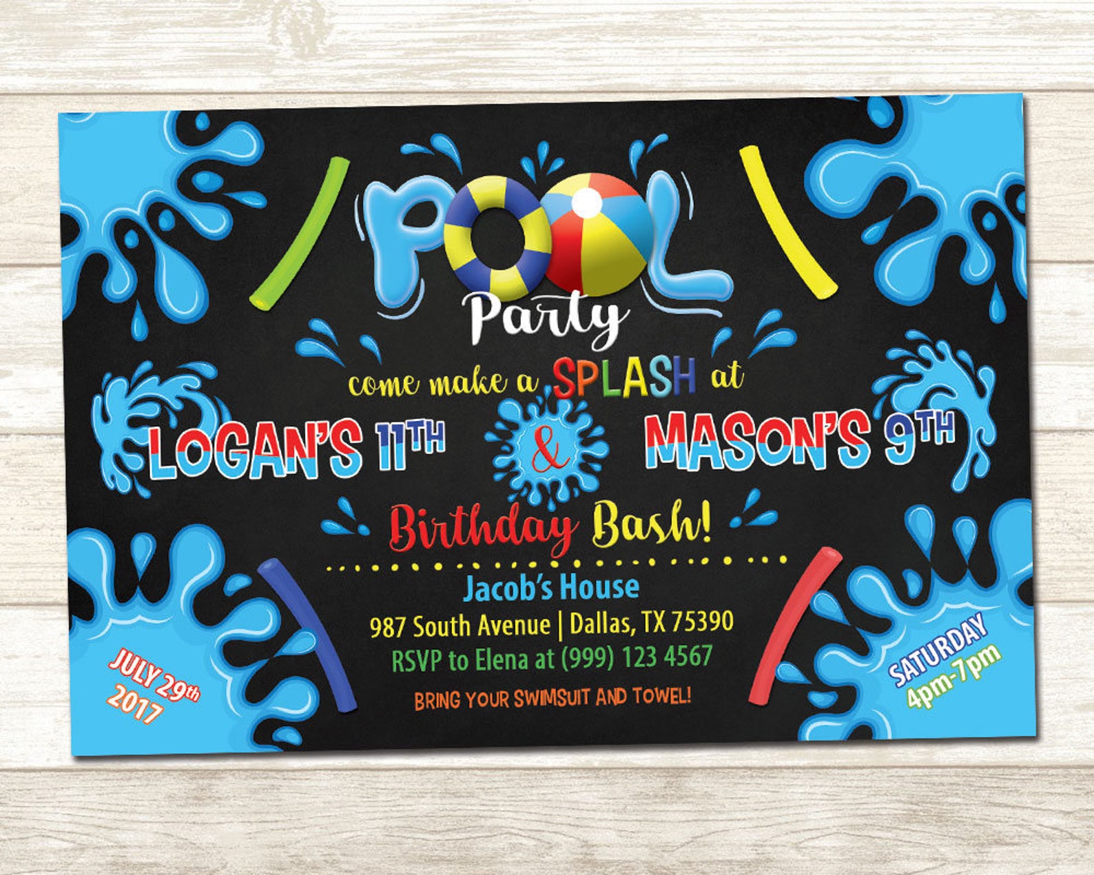 Pool Party Birthday Invitation Swimming Pool Birthday Party - Etsy