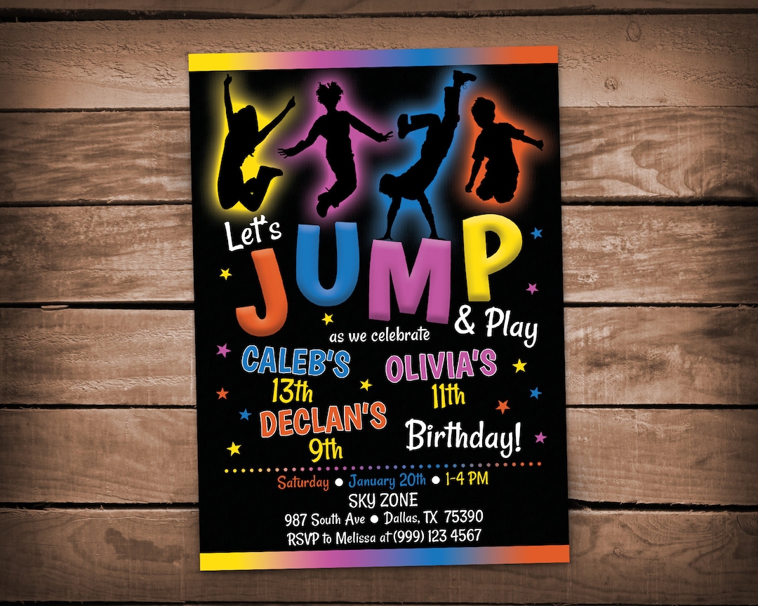 Jump and Play Birthday Invite Jump Birthday Invite Trampoline Birthday ...