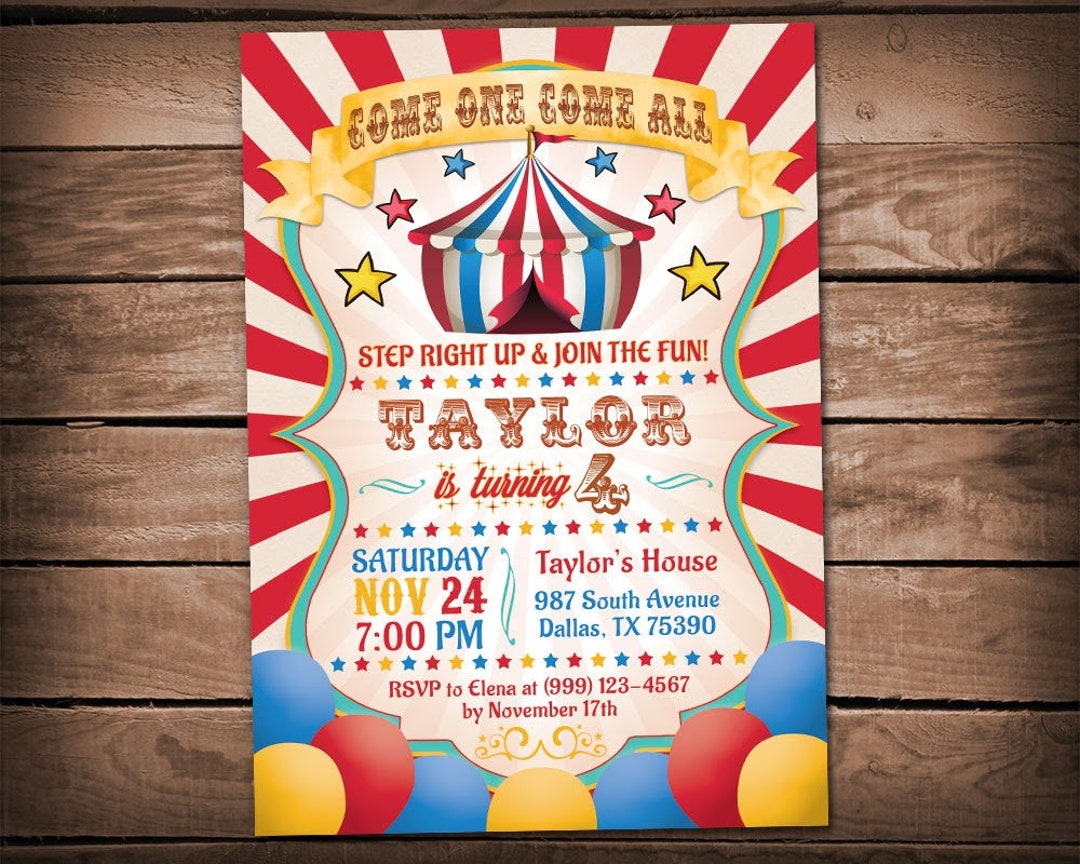 Circus Birthday Invitation: Carnival Theme Party (digital Download) - Etsy