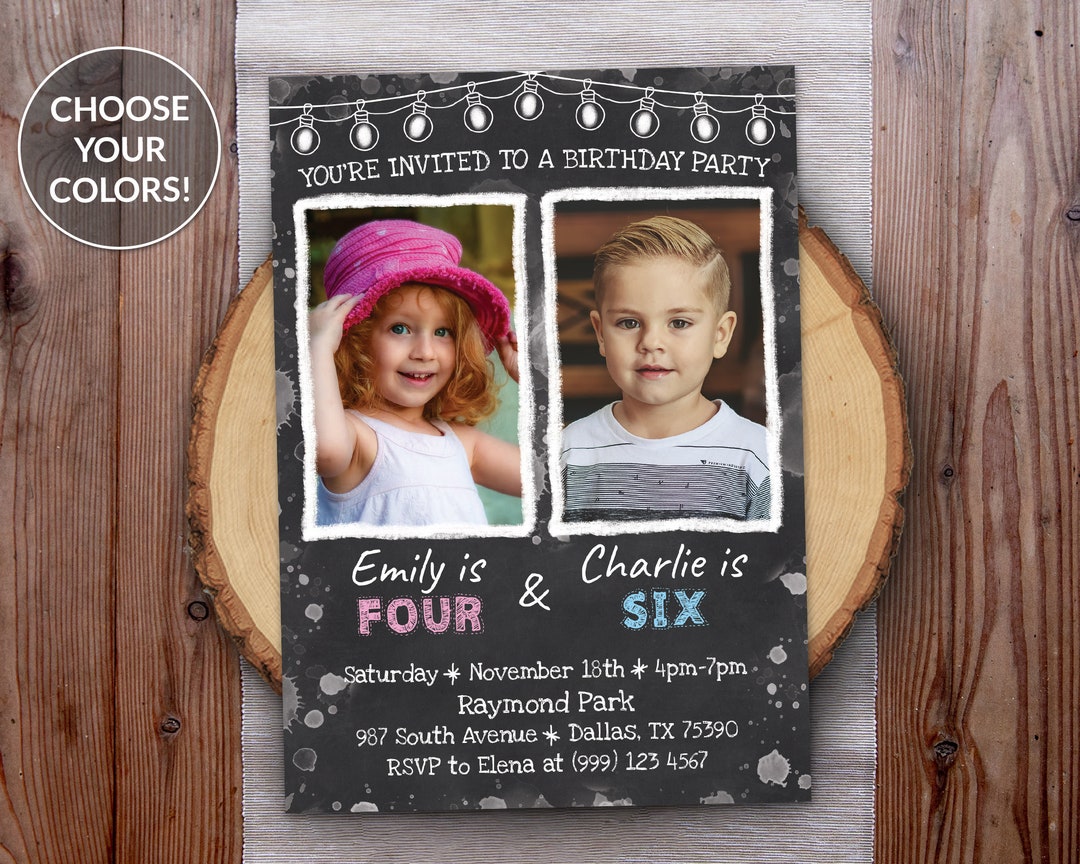 Sibling Birthday Invitation - Double Birthday Party Invitation - Joint ...