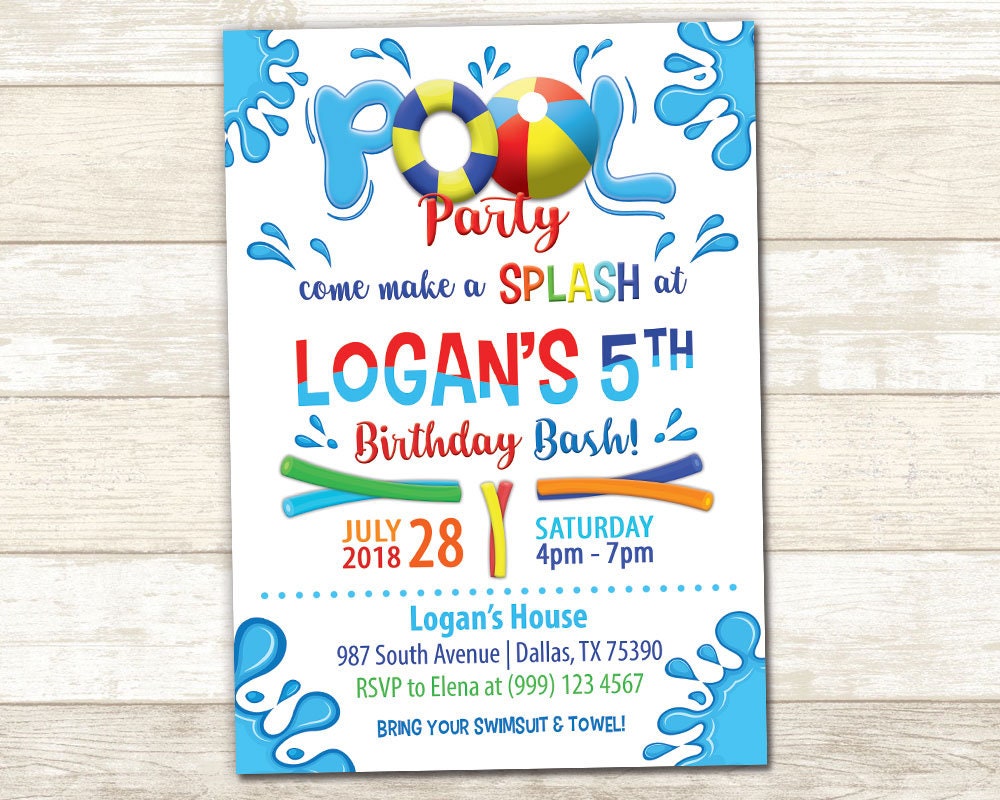 Pool Party Birthday Invitation Swimming Pool Birthday Party - Etsy