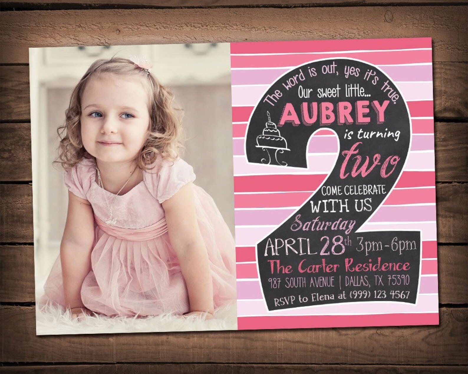 2nd Birthday Invitation Chalkboard Invitation Second Party - Etsy