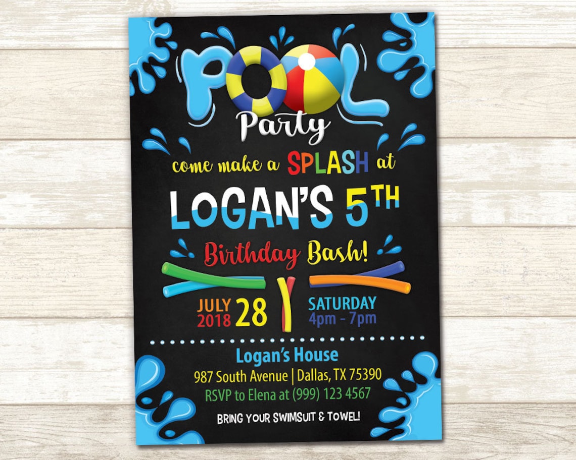 Pool Party Birthday Invitation Swimming Pool Birthday Party - Etsy