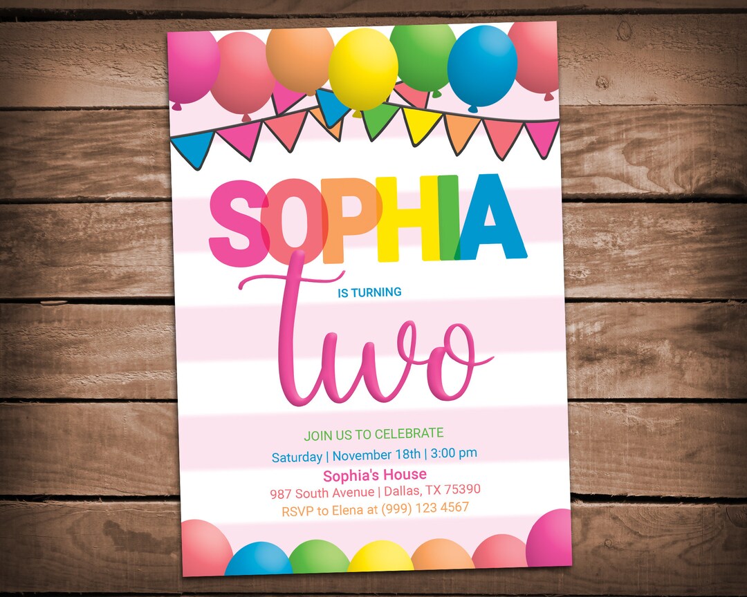 Rainbow Balloon Birthday Invitation: Any Age (digital Download) - Etsy