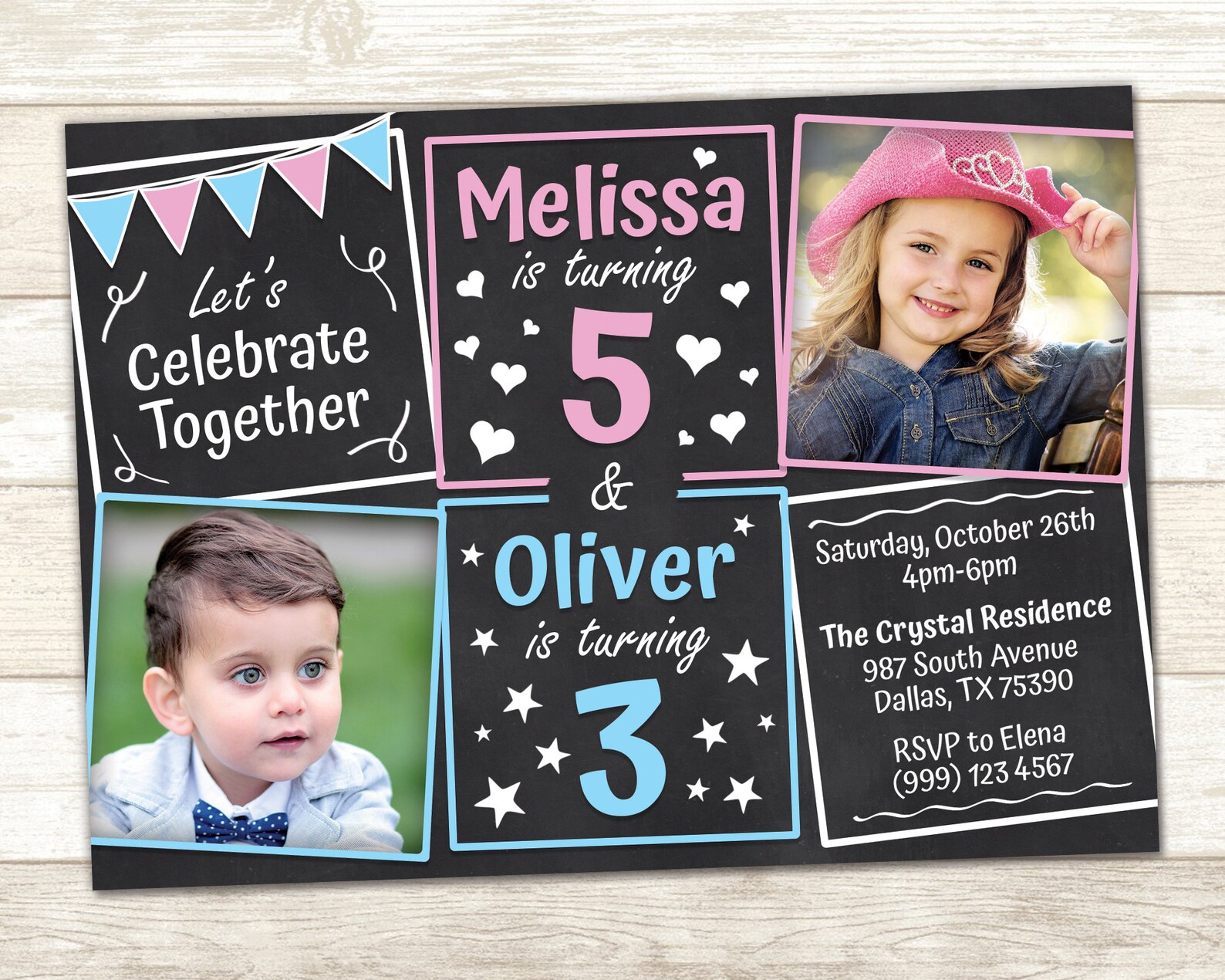 Sibling Birthday Invitation Double Birthday Party Invitation | Etsy