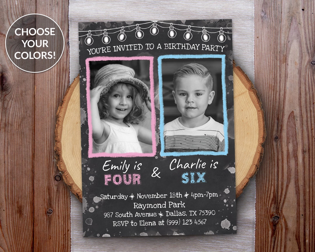 Sibling Birthday Invitation Double Birthday Party Invitation Joint ...