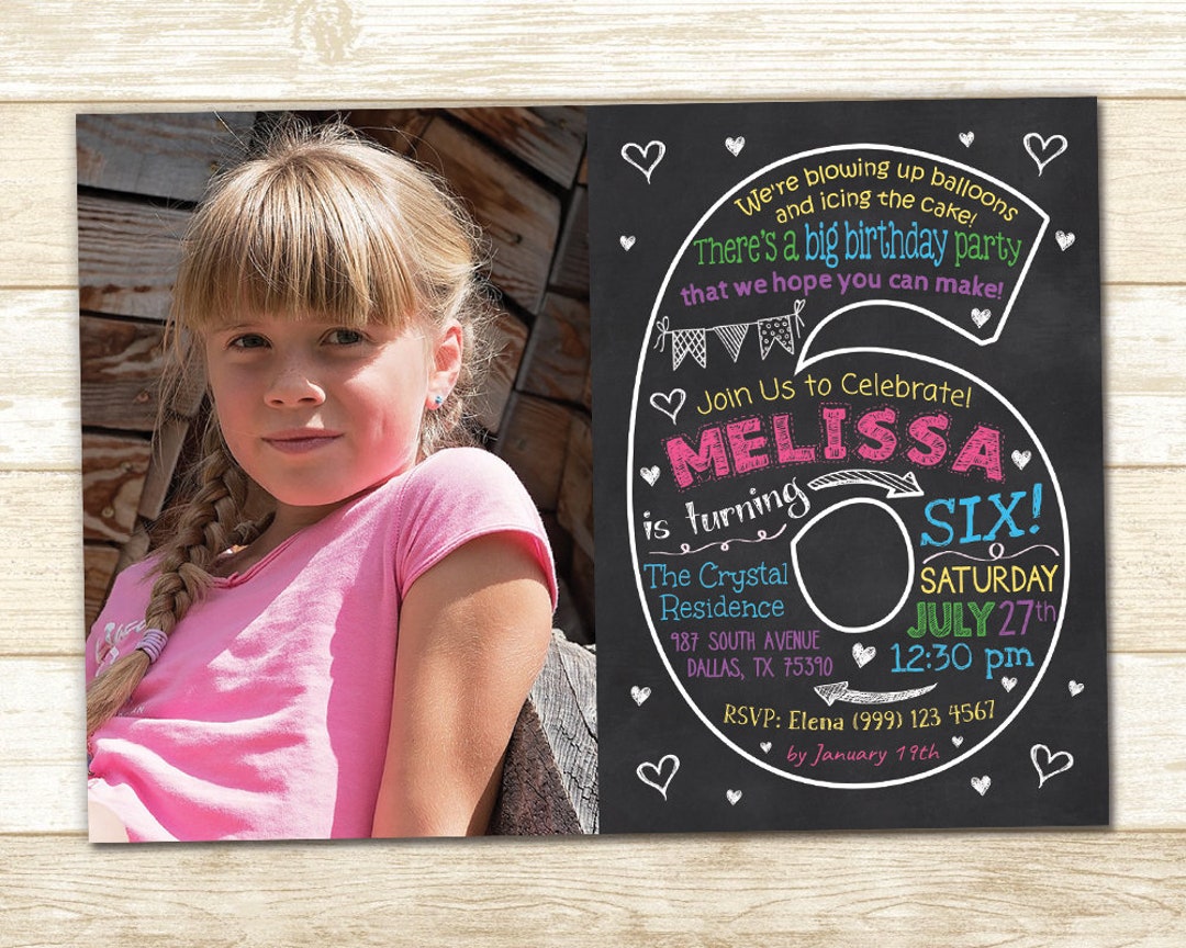 6th Birthday Party Invitation Chalkboard Invitation Sixth Party ...