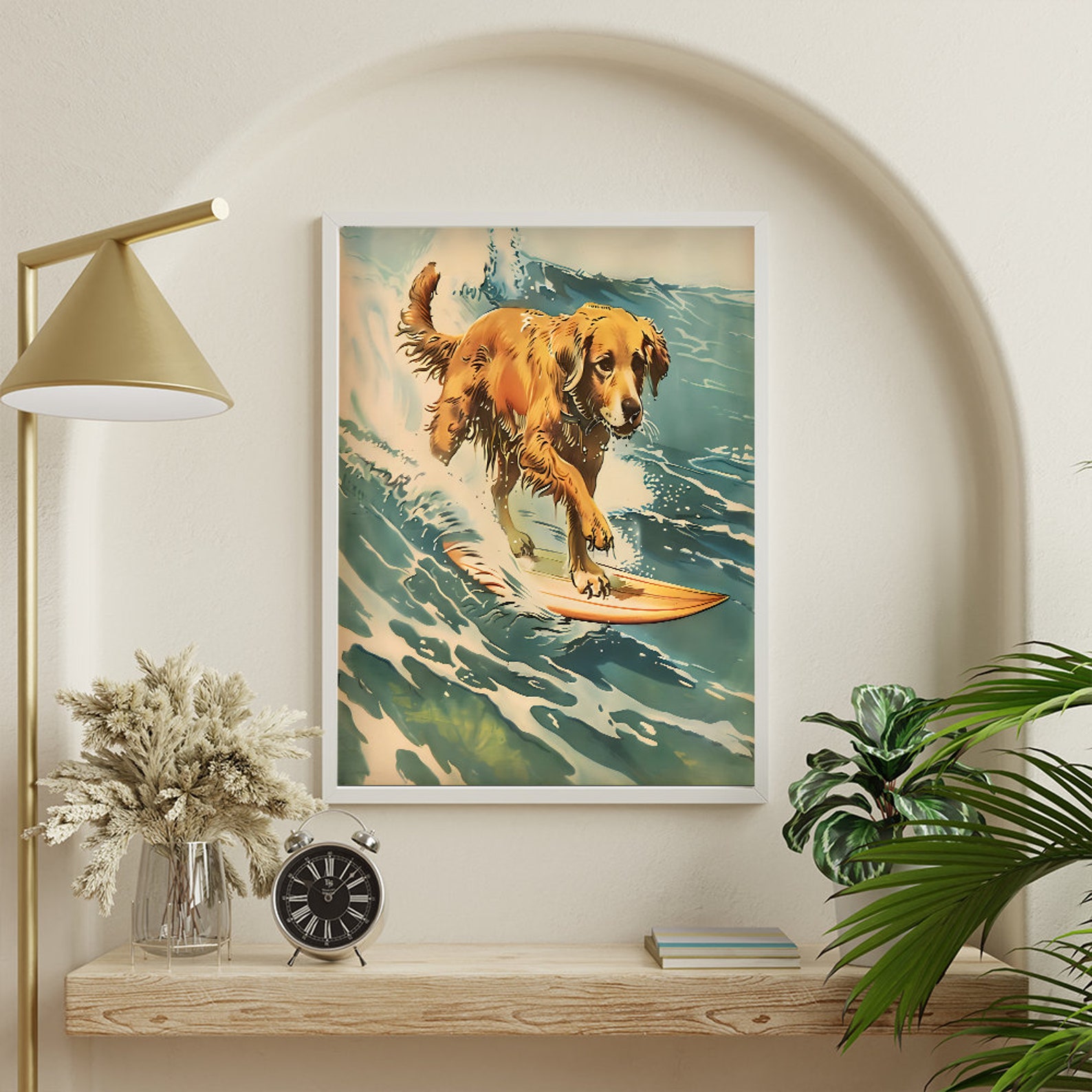 Surfing Dog Golden Retriever Surfing Wall Art Dog Poster Waves Wall Art ...