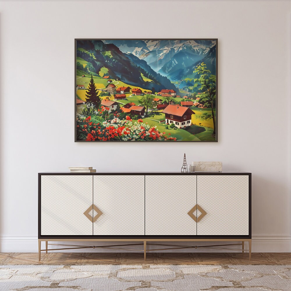 Vintage Swiss Alps Wall Art Mountain Art Vintage Mountains Wall Art ...