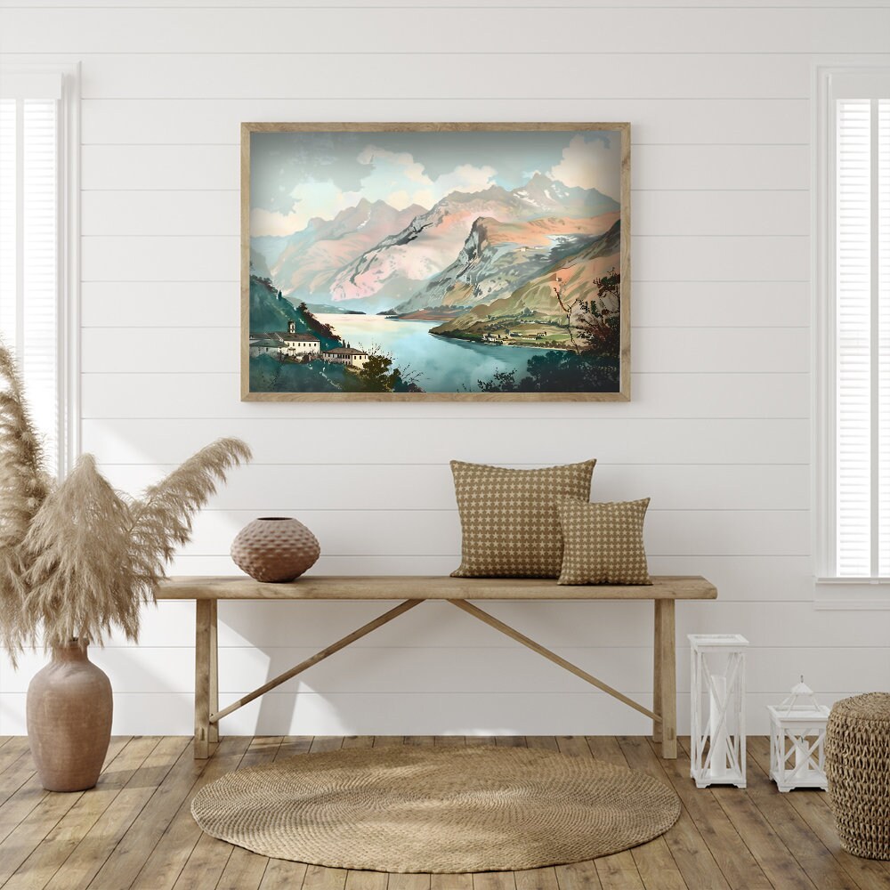Vintage Valley Wall Art Swiss Alps Art Vintage Mountain Art Decor ...
