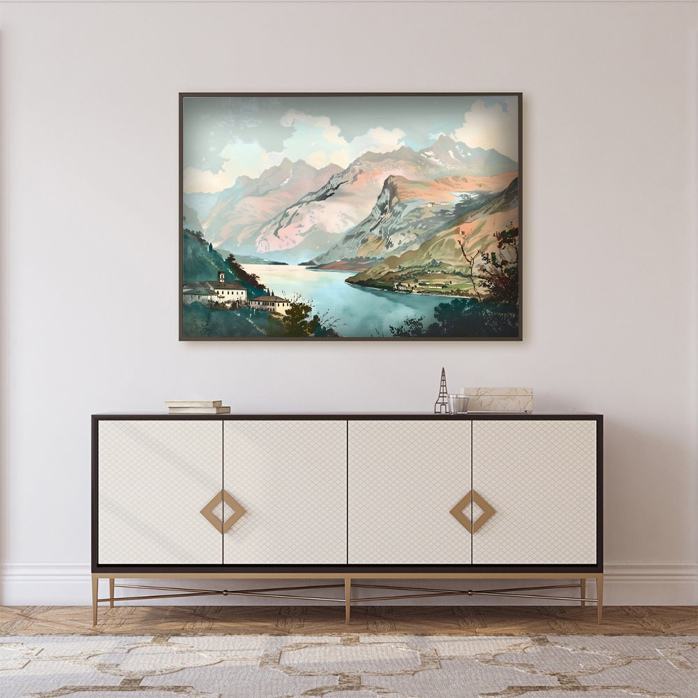 Vintage Valley Wall Art Swiss Alps Art Vintage Mountain Art Decor ...