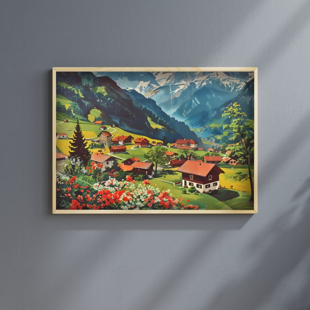 Vintage Swiss Alps Wall Art Mountain Art Vintage Mountains Wall Art ...
