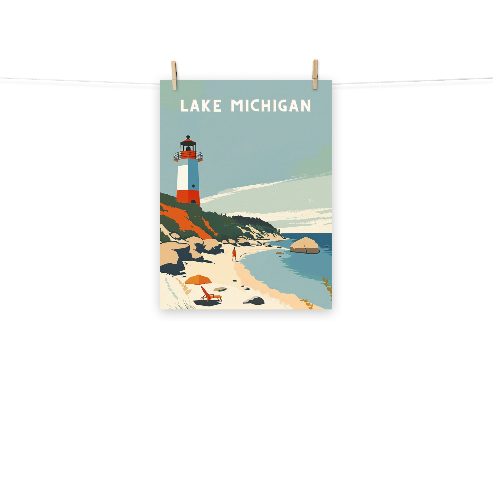 Lighthouse Lake Michigan Beach Print Lake Michigan Decor Lake House ...