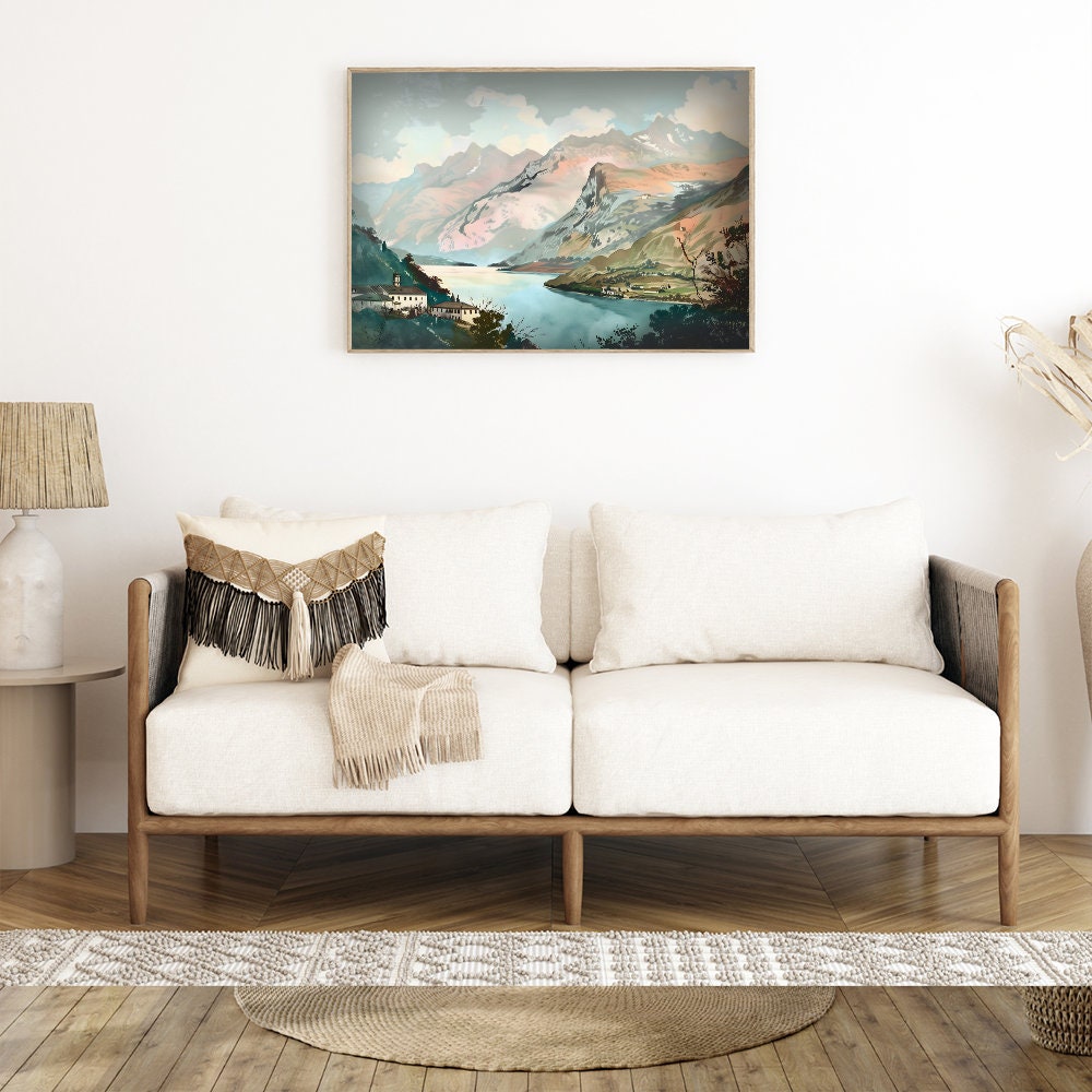 Vintage Valley Wall Art Swiss Alps Art Vintage Mountain Art Decor ...