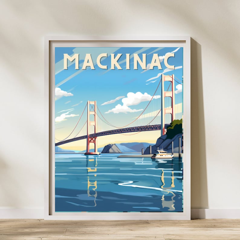 Mackinac Bridge Art Mackinaw Bridge Print Michigan Artwork Michigan ...