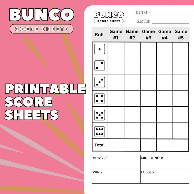 Printable Bunco Score Sheets – Digital Download | Pre-formatted Tally ...