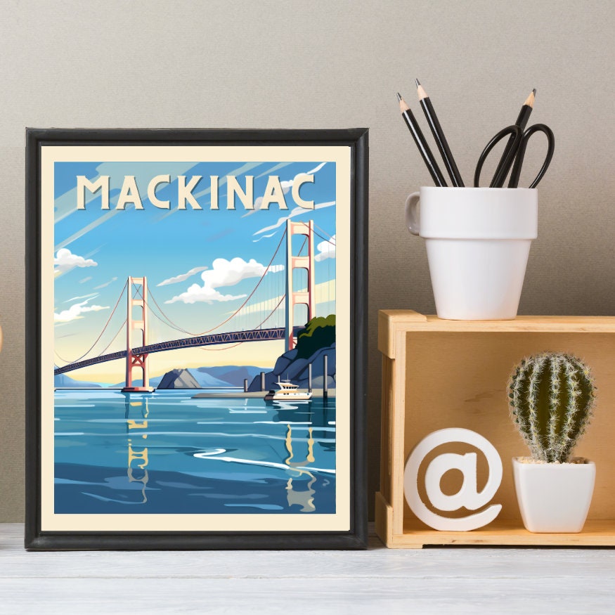 Mackinac Bridge Art Mackinaw Bridge Print Michigan Artwork Michigan ...