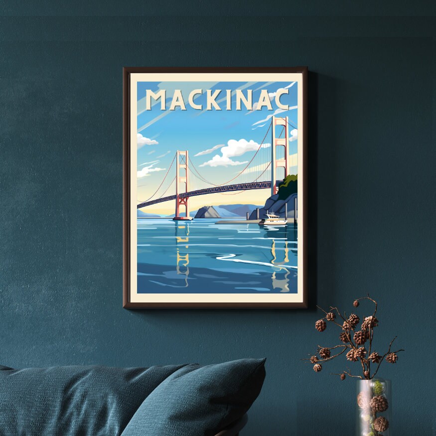 Mackinac Bridge Art Mackinaw Bridge Print Michigan Artwork Michigan ...
