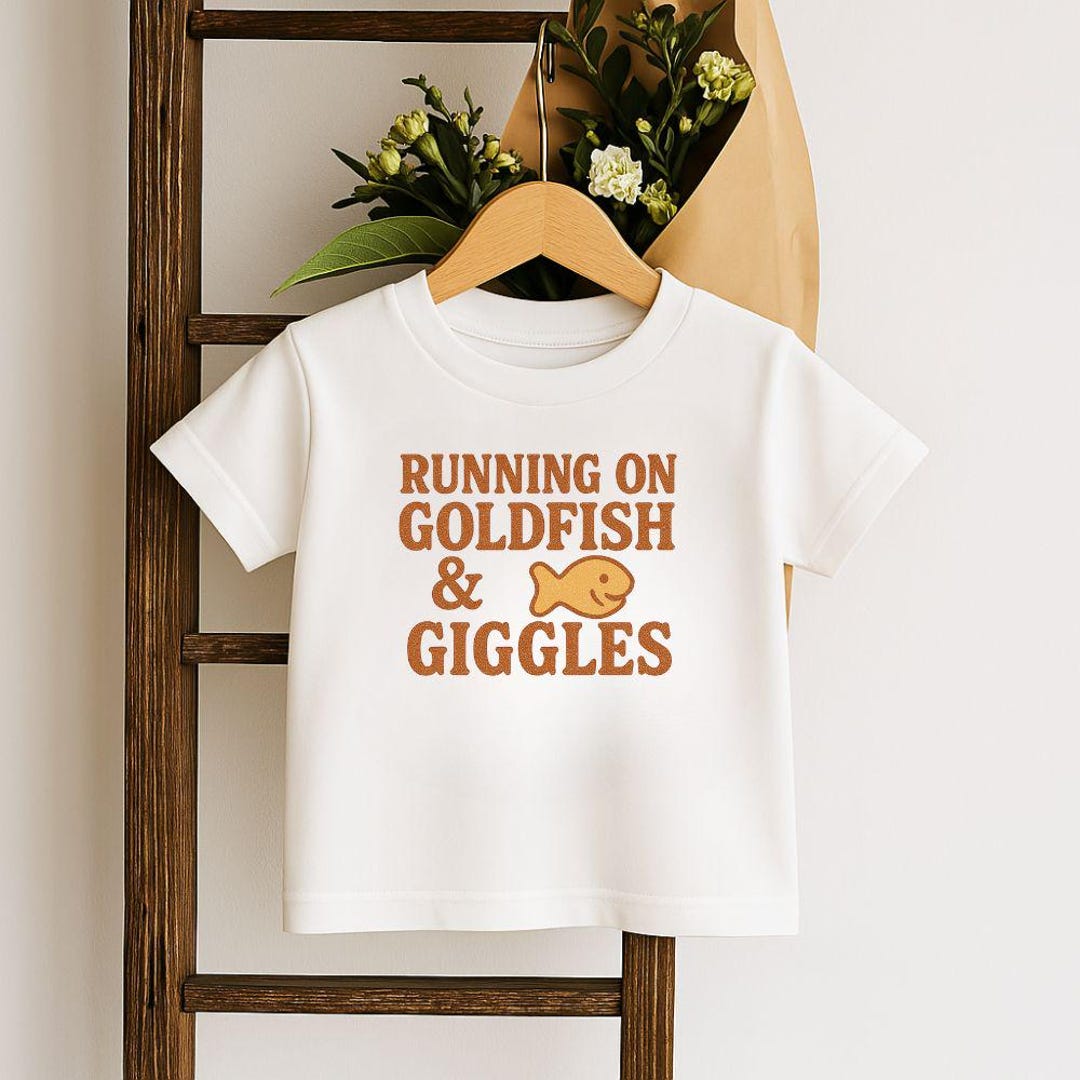 Running on Goldfish and Giggles Toddler Shirt – Funny Snack Time Kids ...