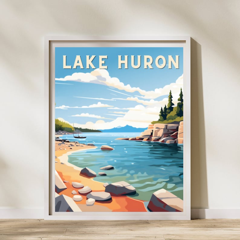Lake Huron Poster the Great Lakes Michigan Poster Cottage Decor Lake ...