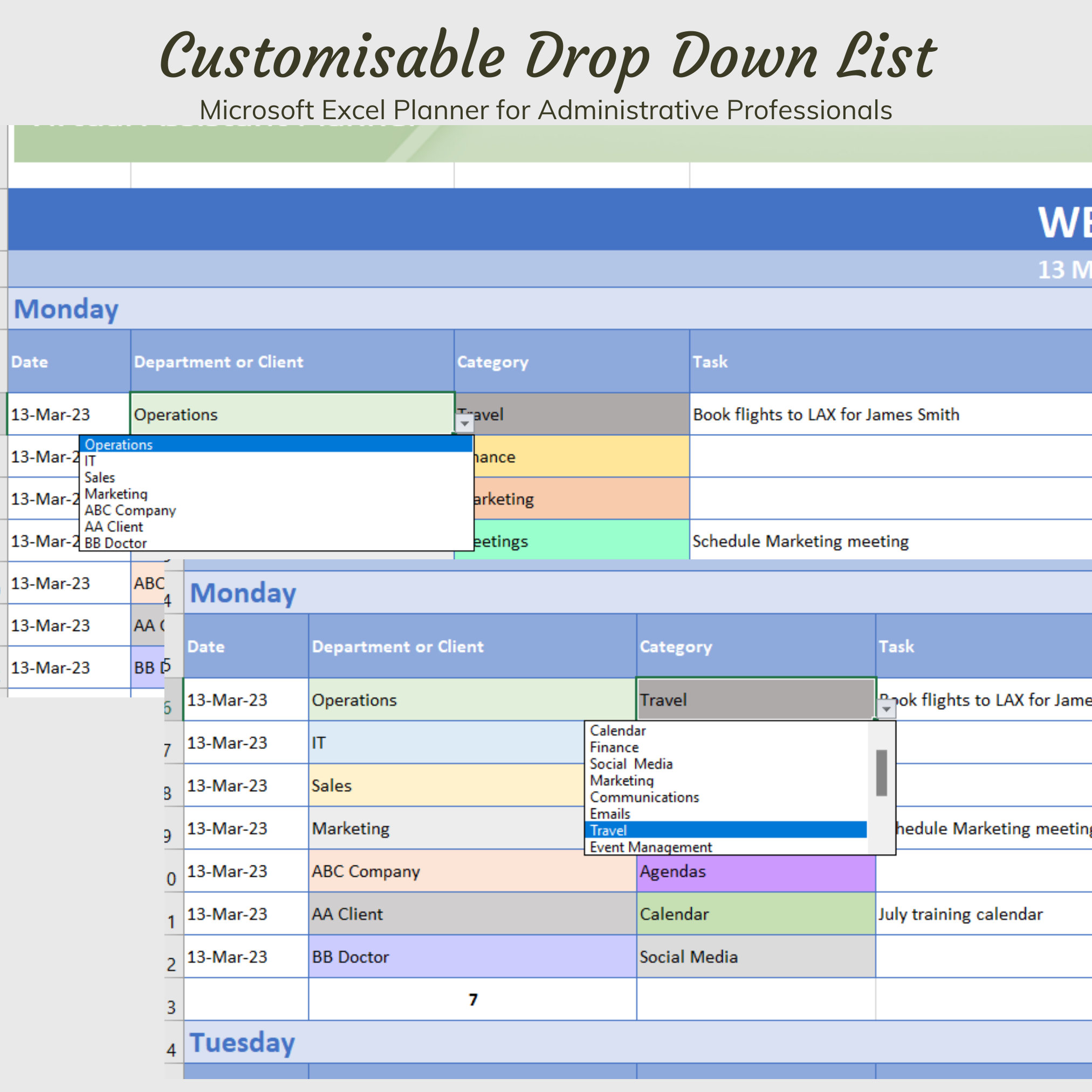 Executive Assistant, Virtual Assistant Microsoft Excel Weekly Planner ...