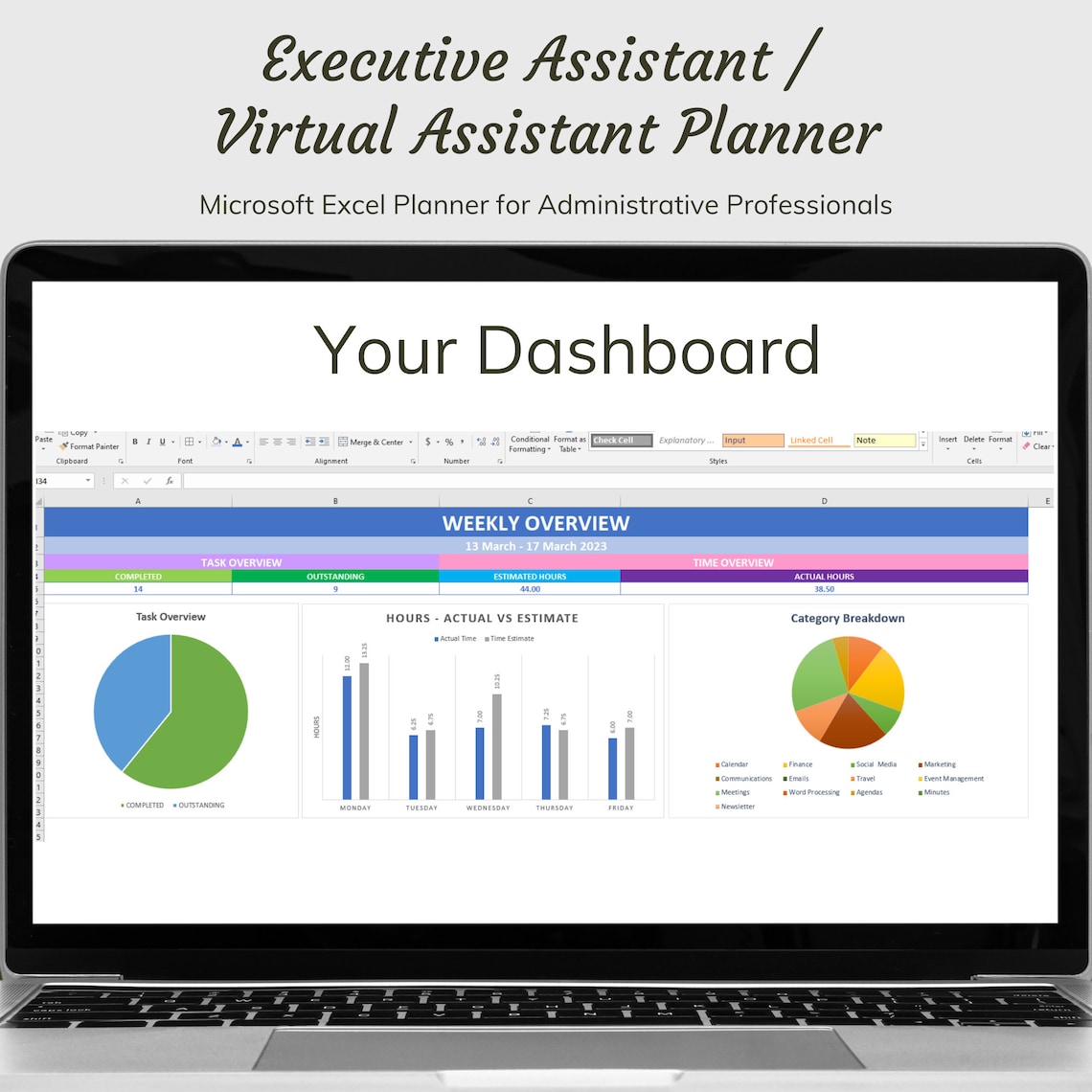 Executive Assistant, Virtual Assistant Microsoft Excel Weekly Planner ...