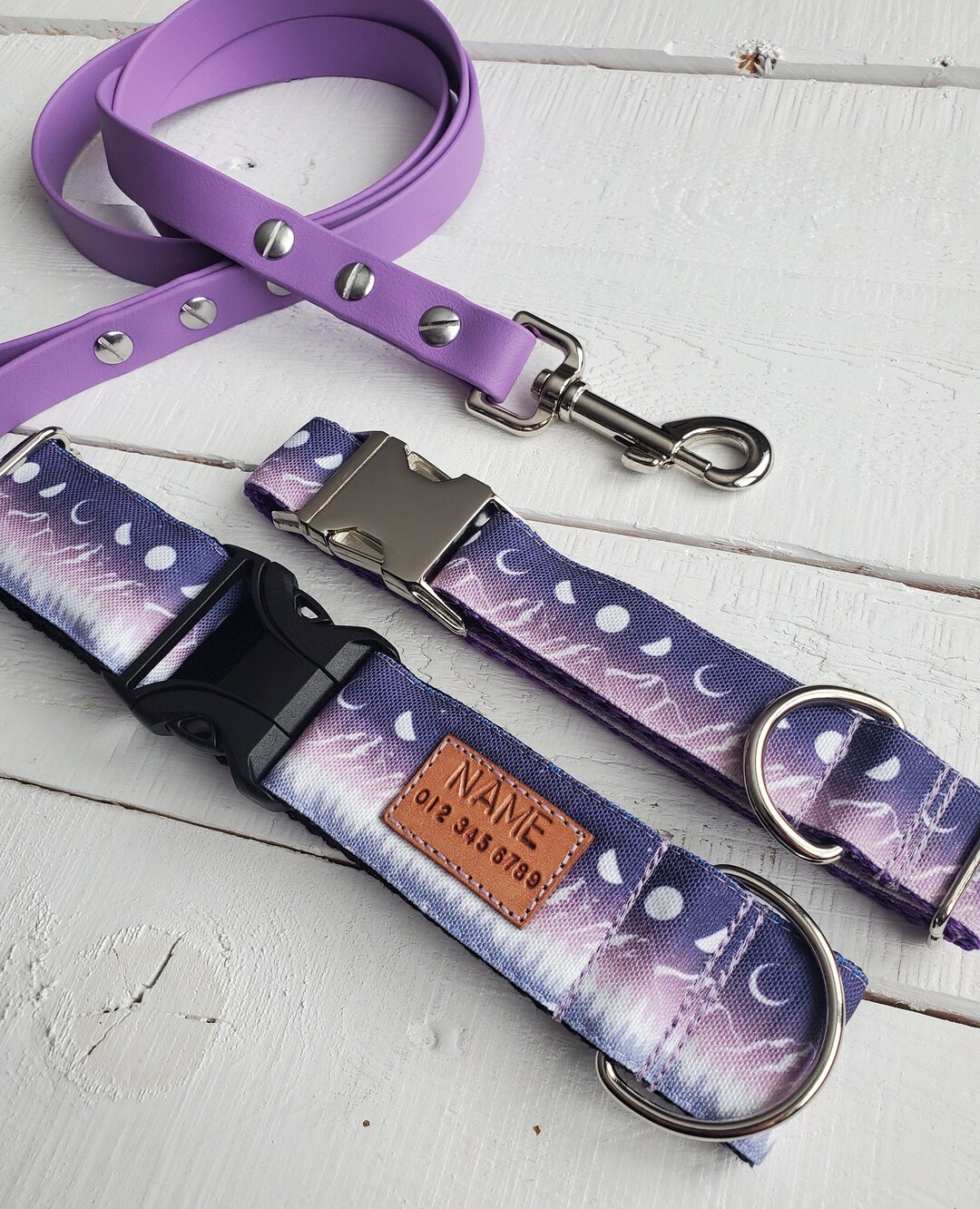 Moon Phases Dog Collar: Stain Resistant Canvas, Personalized ID Tag - Etsy