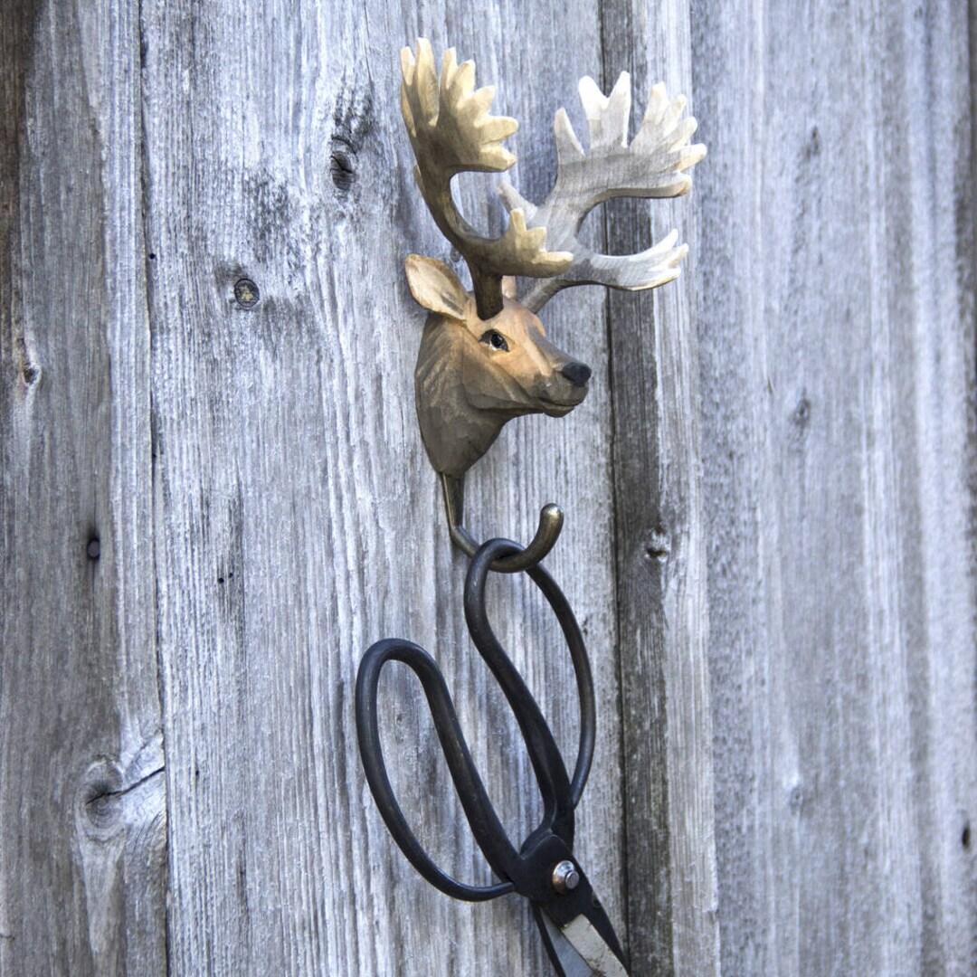 Carved Wooden Deer Hook - Etsy UK