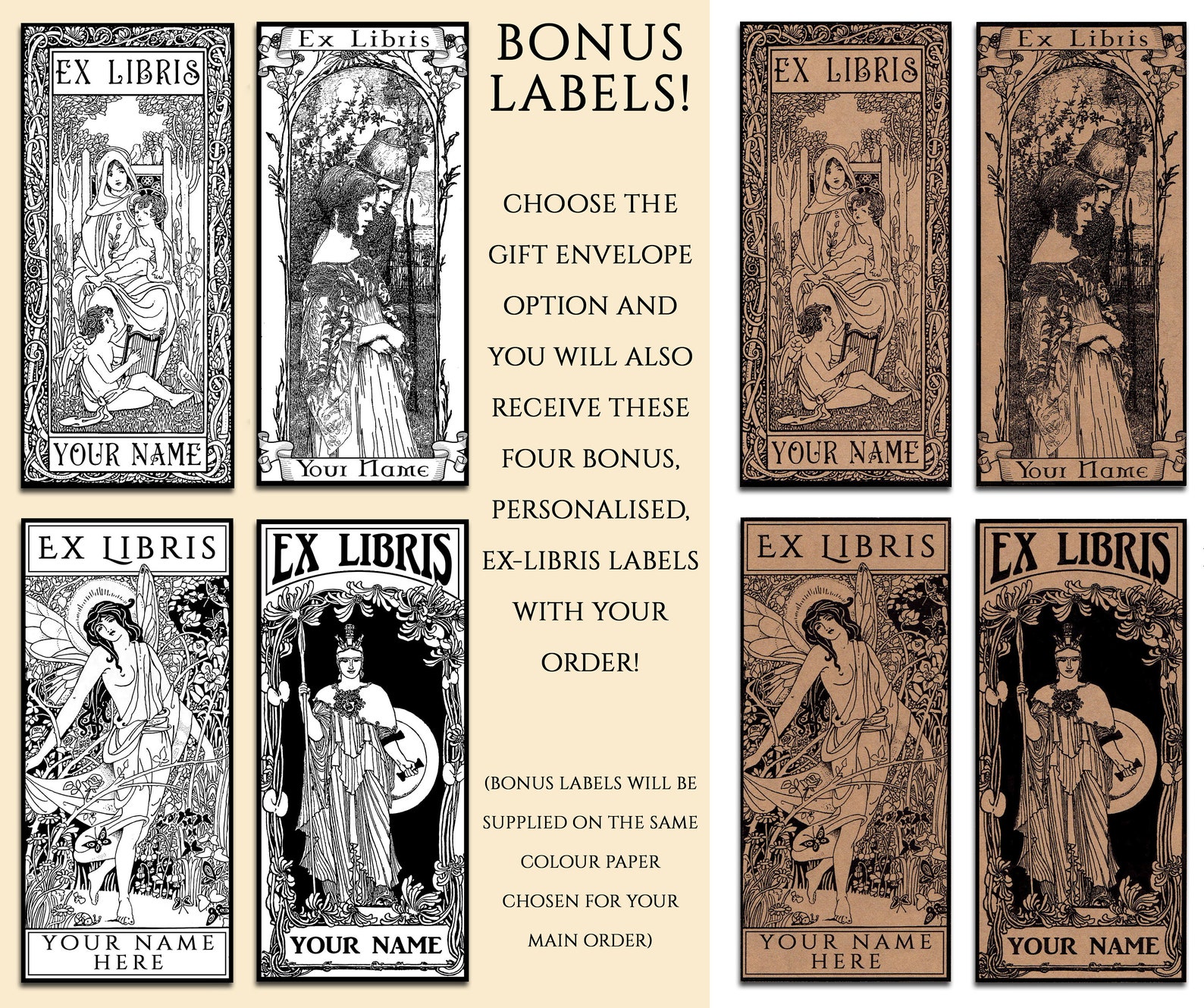 12 Vintage Style Personalised, Ex-libris, Self Adhesive Bookplates ...