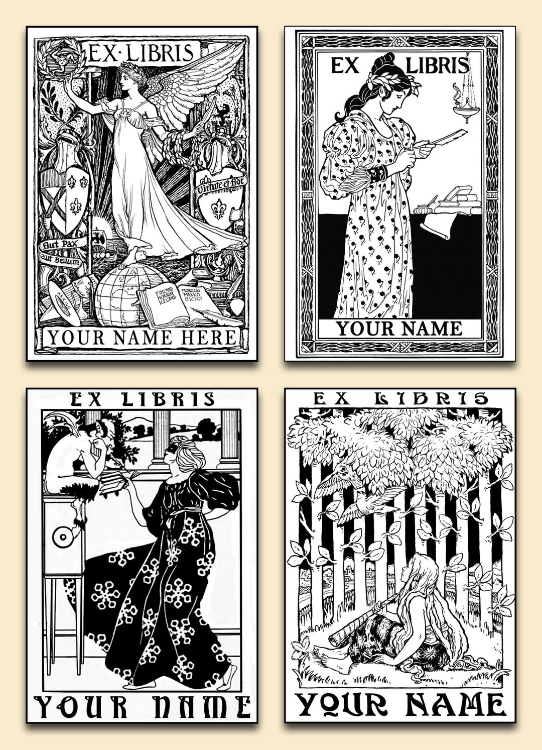 Vintage Style, Personalized, Large 'ex-libris', Self Adhesive Bookplate ...