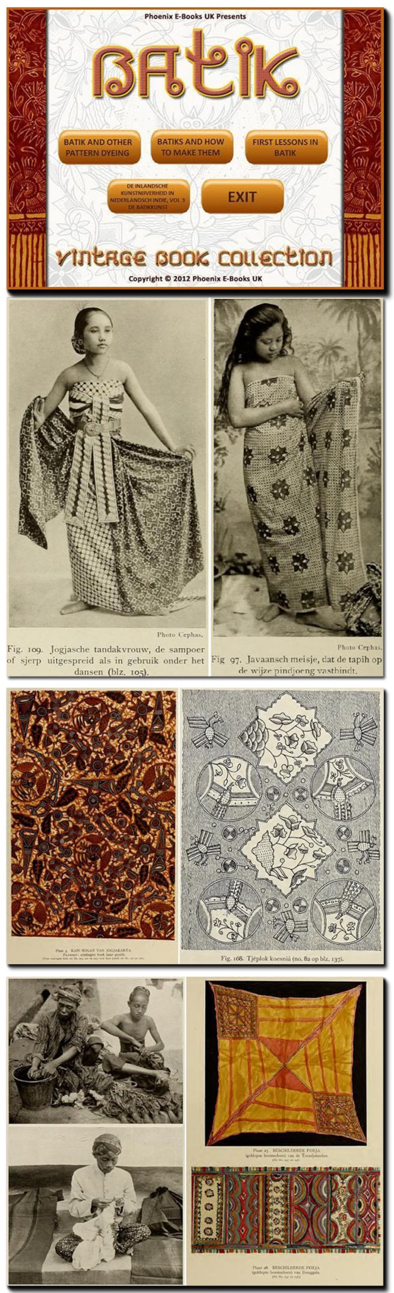 BATIK FABRIC 4 Vintage Books on CD Rom Wax Resist Dyeing, Javanese ...