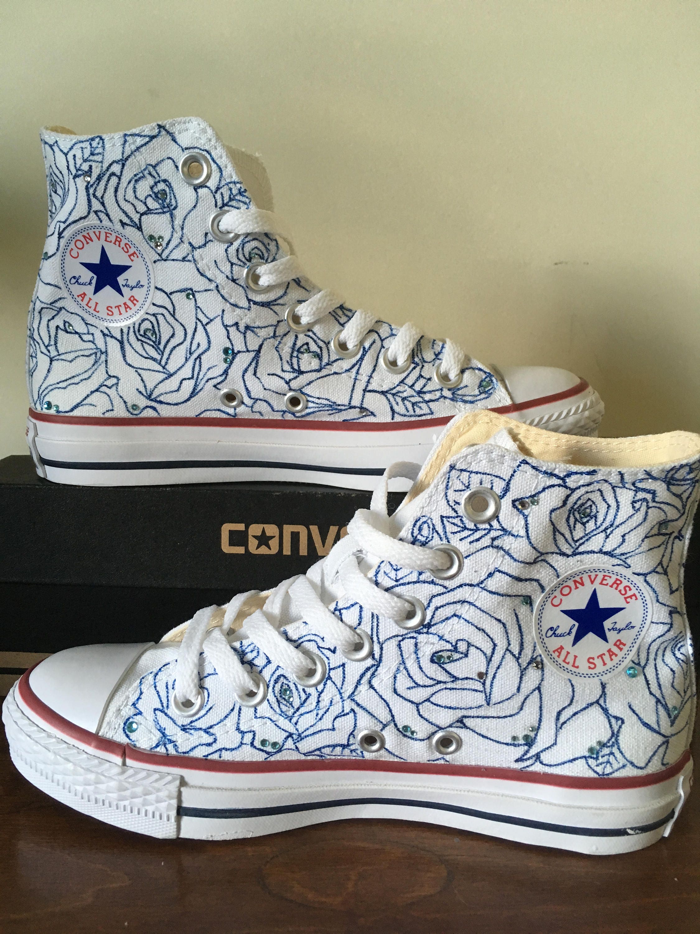 Converse All Star Rose Blue Sneakers, Hand Painted, Custom Rose Blue ...