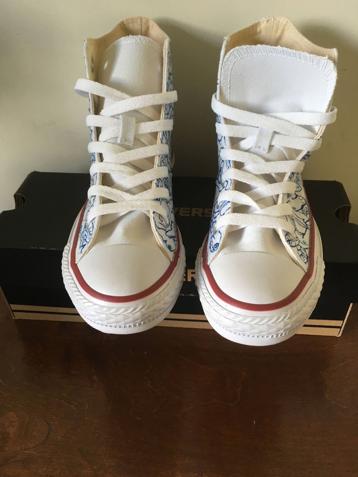 Converse All Star Rose Blue Sneakers, Hand Painted, Custom Rose Blue ...