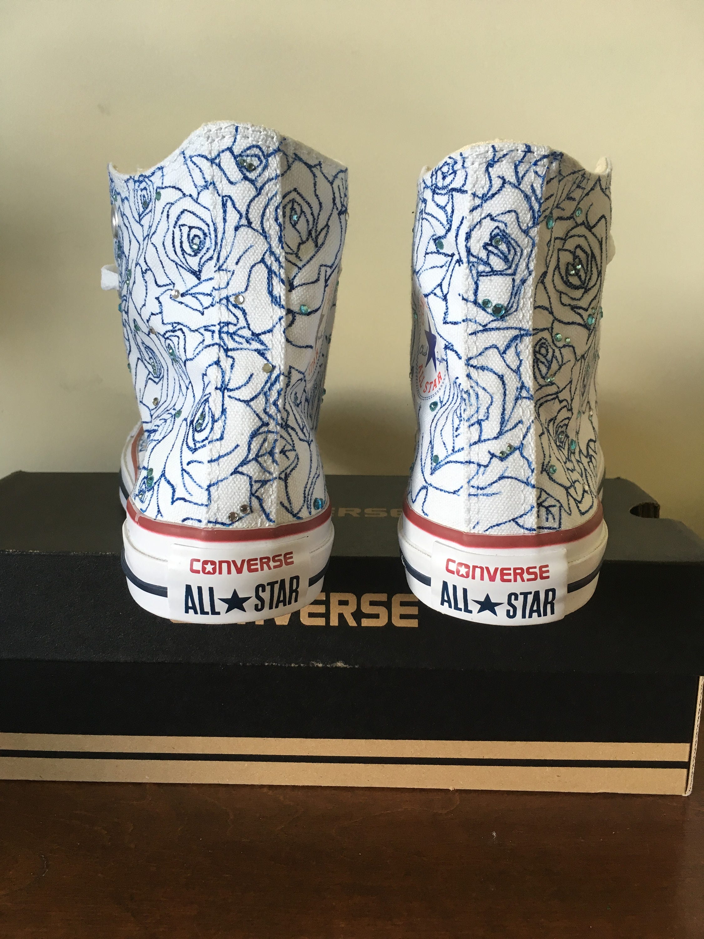 Converse All Star Rose Blue Sneakers, Hand Painted, Custom Rose Blue ...