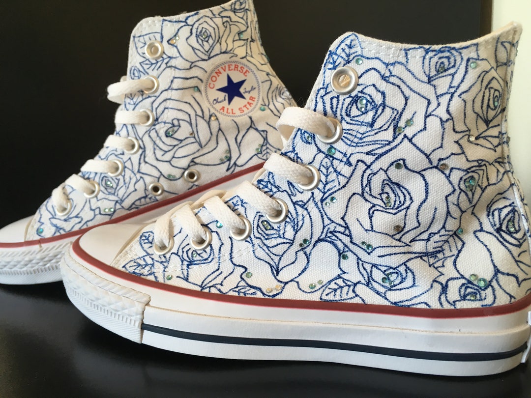 Converse All Star Rose Blue Sneakers, Hand Painted, Custom Rose Blue ...