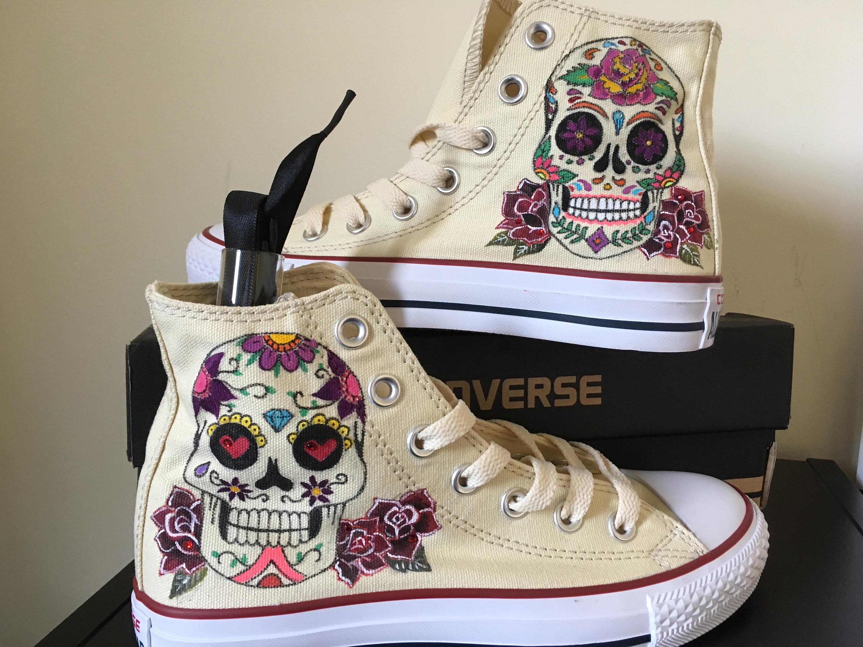 Hand-painted Sneakers Converse All Star Mexican Skull | Etsy