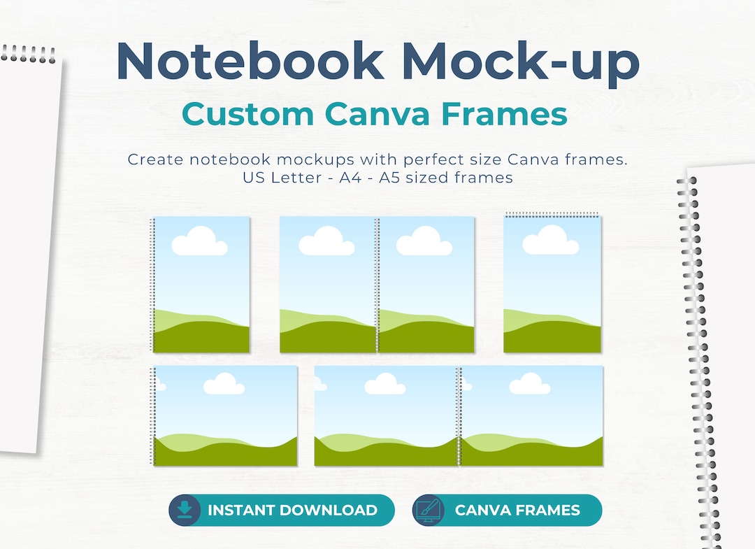 Spiral Notebook Mock-ups Canva Frames for Digital Product Sellers A4 ...