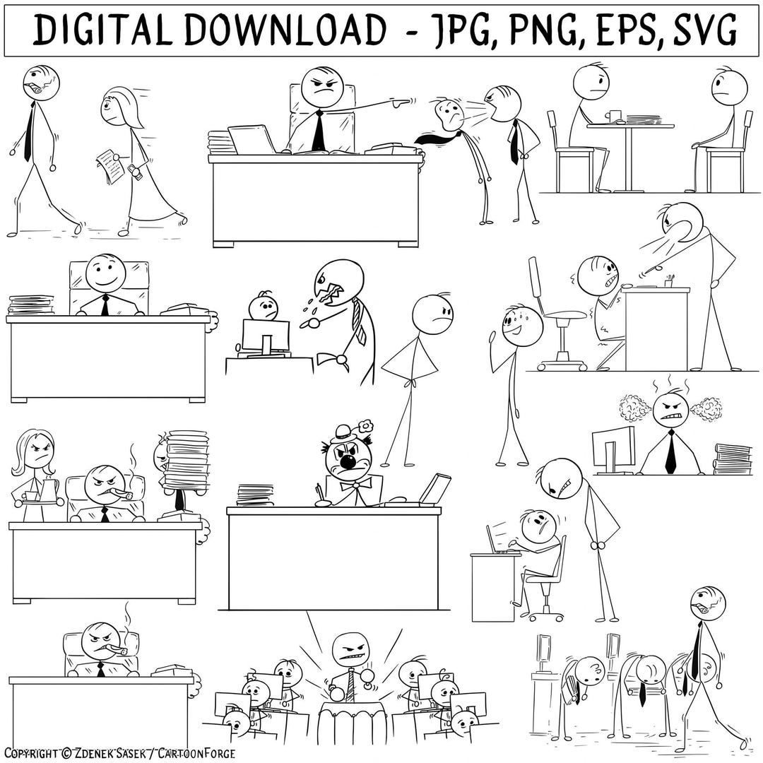 Stick Figure Boss Clipart: CEO, Manager & Employee (digital Download ...