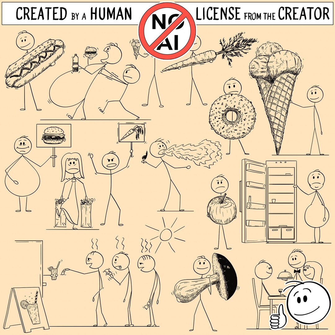 Stick Figure Food Clipart, Funny Characters (digital Download - Jpg ...