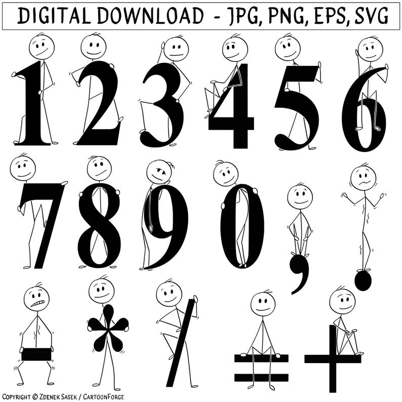 Set of 17 Stickman, Stick Man, Stick Figures or Characters With Numbers ...