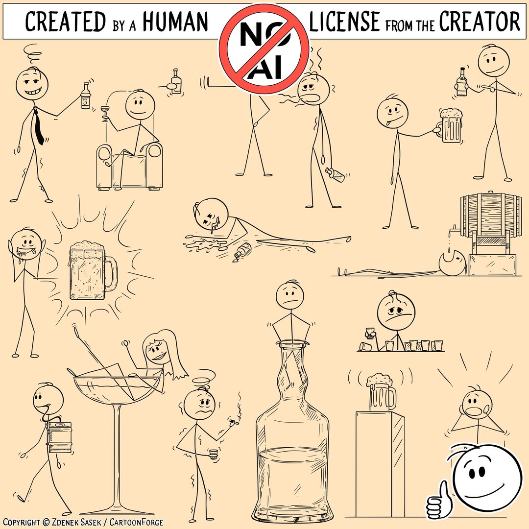 Set of 15 Drunk Stickman, Stick Man, Stick Figures or Characters With ...