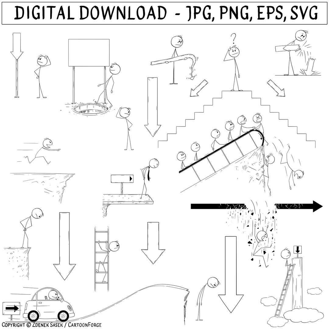 Stick Figure Clipart, Arrows, Signs, Falling Down Images (digital ...