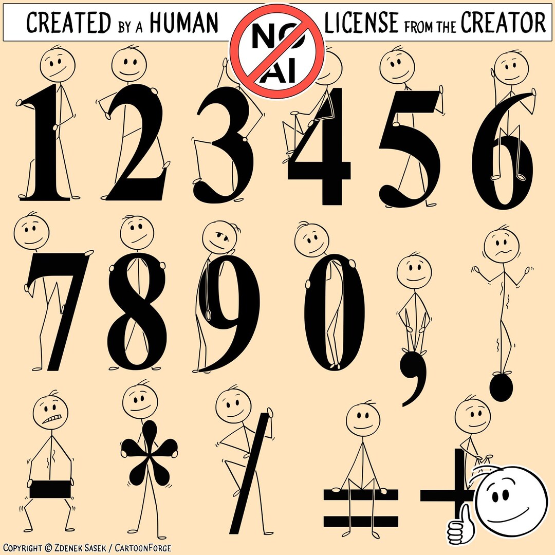 Stickman Number Clipart Set, Cartoon Figures (digital Download) - Etsy