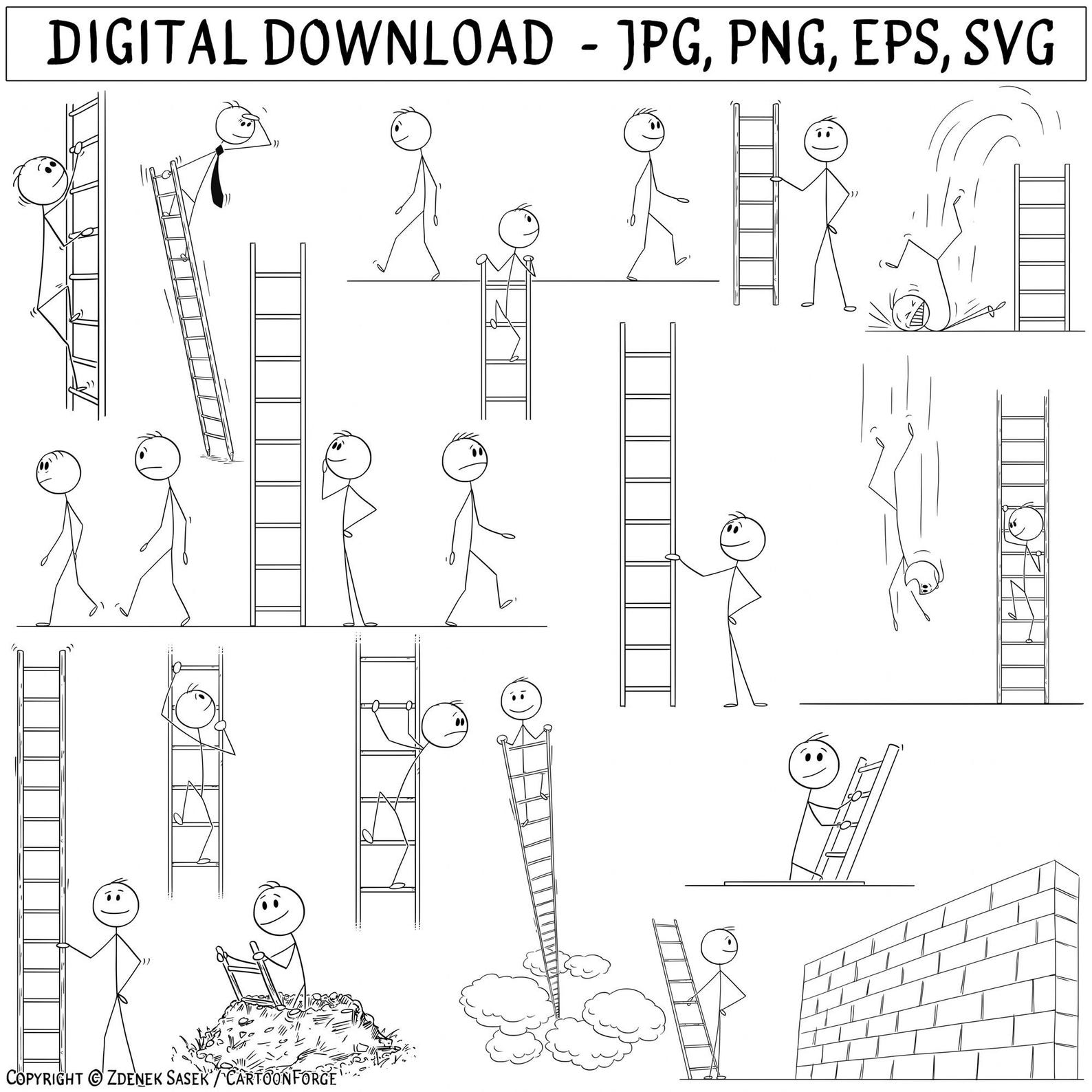 Stick Figure Climbing the Ladder Clipart: Stickman SVG, PNG, EPS ...